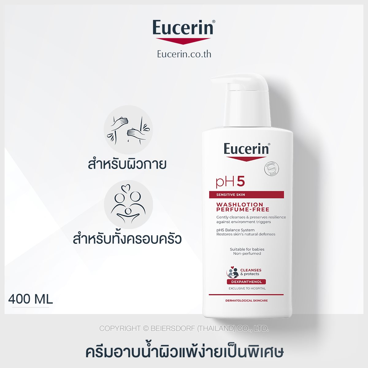 Eucerin pH5 WASH LOTION PERFUME FREE PARABEN FREE (สูตรที่มีขายเฉพาะในโรงพยาบาลและคลินิก) สบู่ ...